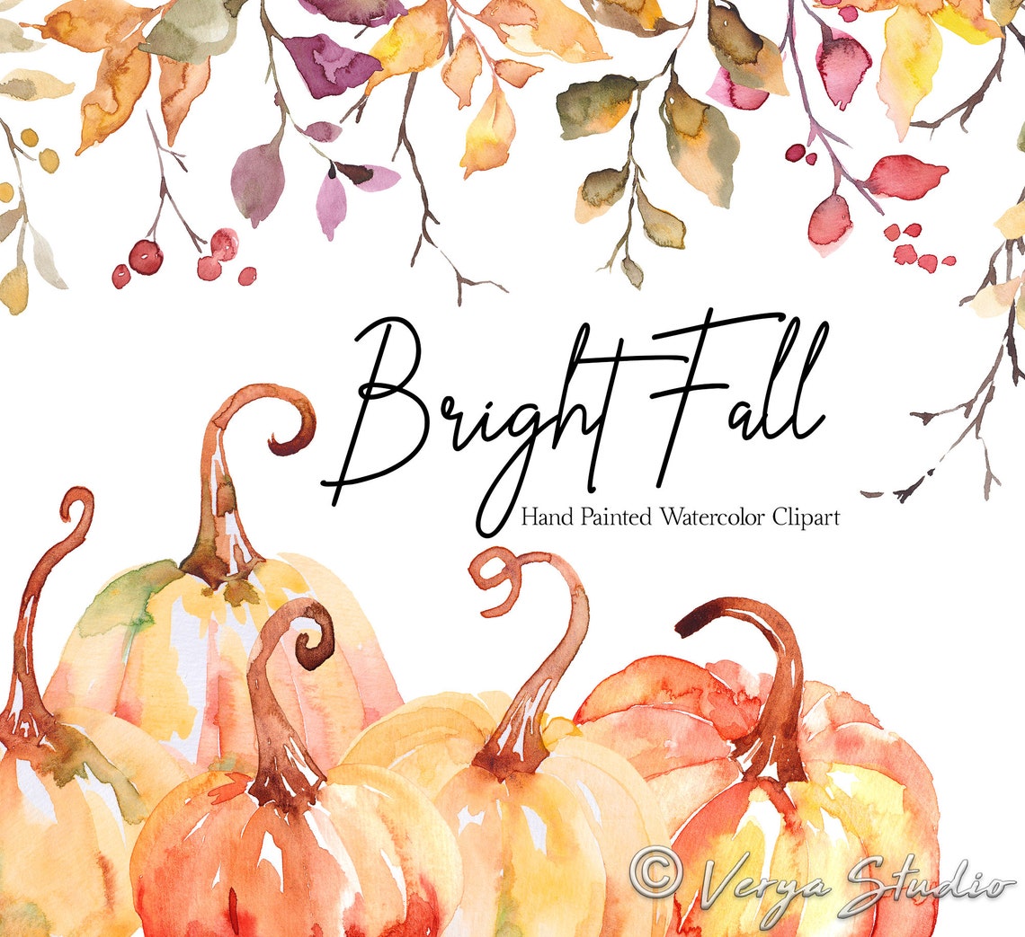Bright Fall Clipart Watercolor Autumn Clip Art Pumpkins - Etsy