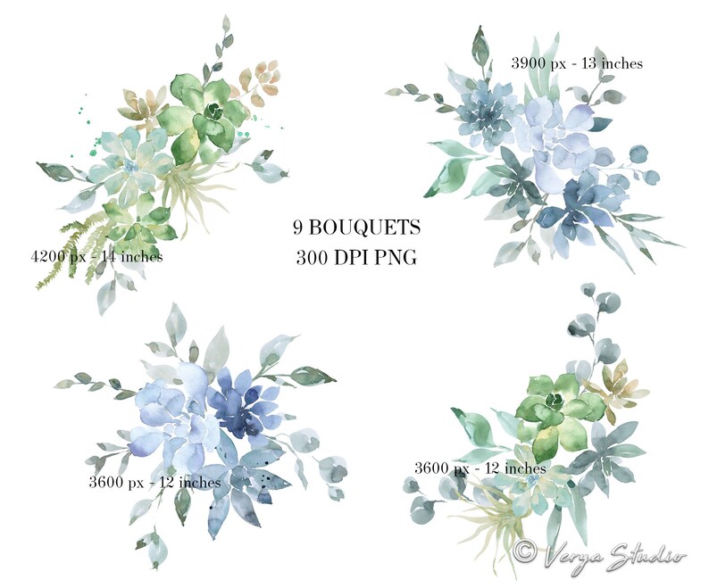 Watercolor Succulent Bouquets Clipart Floral Clip Art Wedding | Etsy