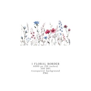 Floral Watercolor Border - Wild Flowers Clipart, Burgundy Marsala, Navy ...