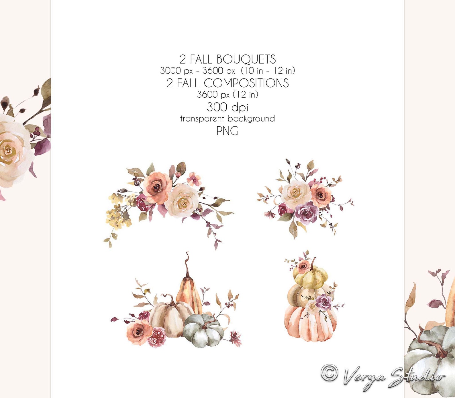 Fall Clipart Watercolor Pumpkins Clip Art Autumn Colors Leaves - Etsy