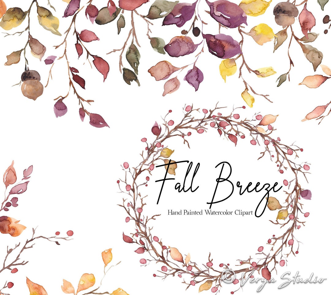 Autumn Watercolor Clipart, Fall Clip Art, Fall Leaves Clipart, Berries ...