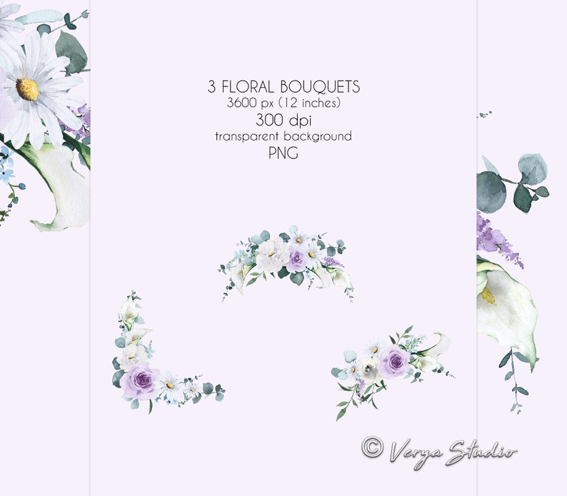 Lavender White Watercolor Floral Clipart Purple Flowers Clip Art ...