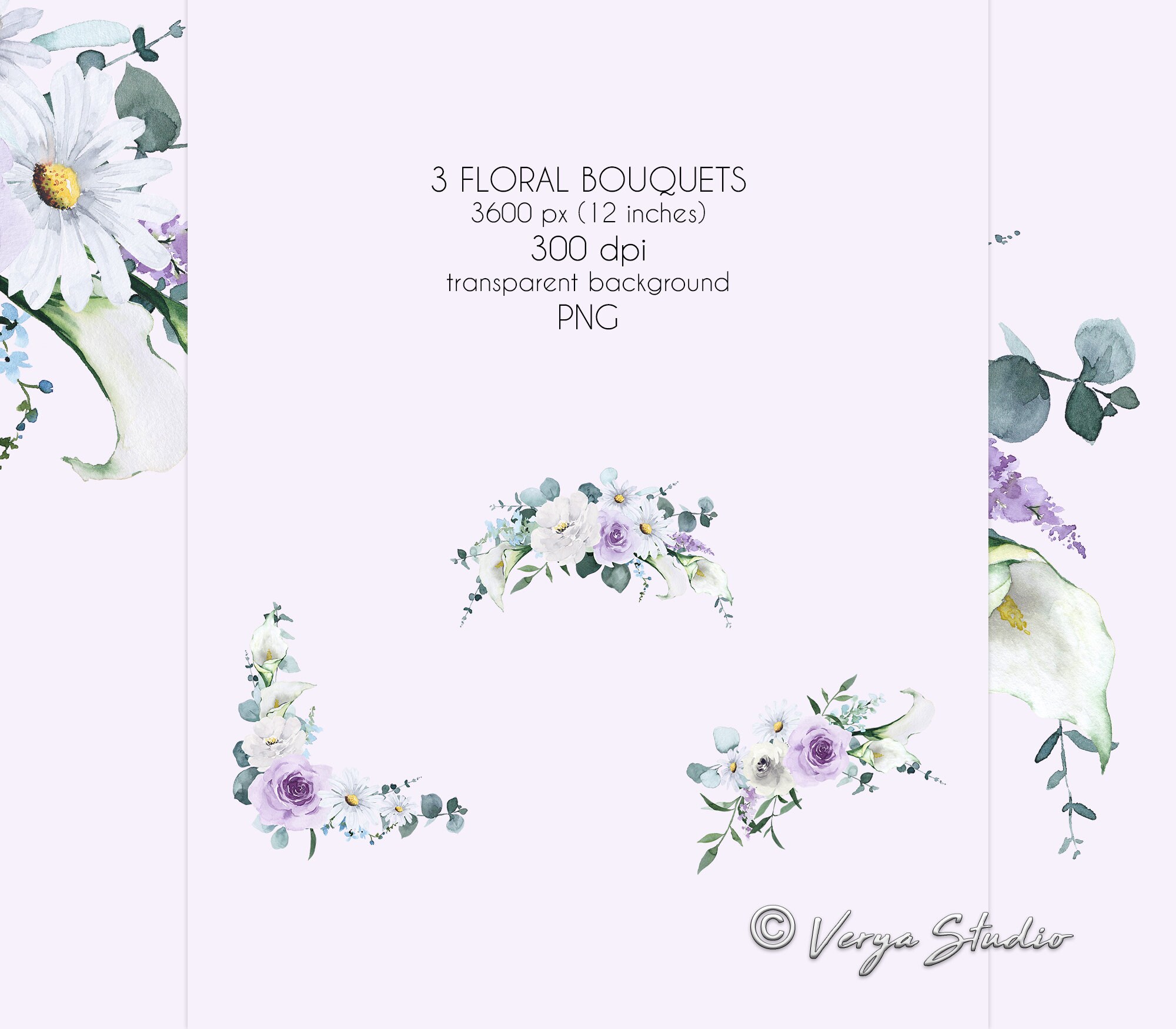 Lavender White Watercolor Floral Clipart Purple Flowers Clip - Etsy