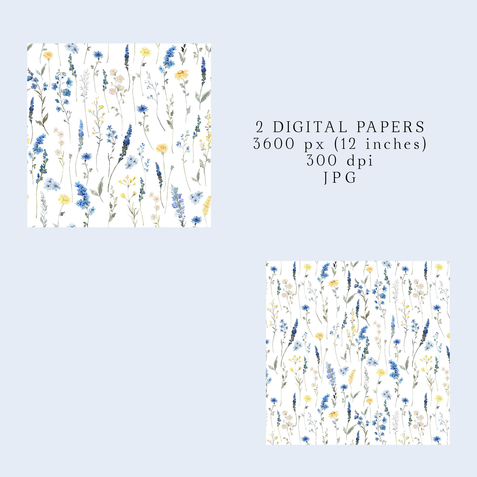 Dainty Blue Floral Clipart Watercolor Wild Flowers Clip Art Dusty Blue ...