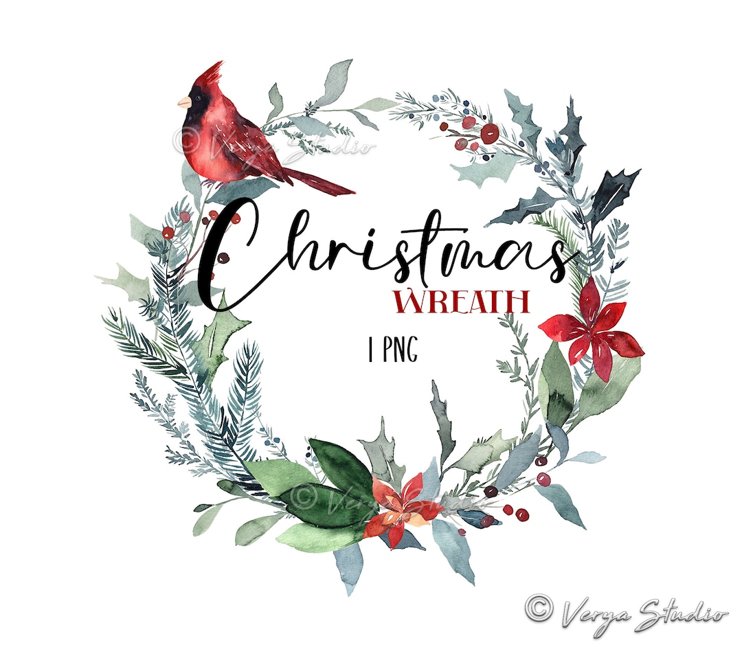 Christmas Wreath Clipart Watercolor Christmas Clip Art Red Cardinal ...