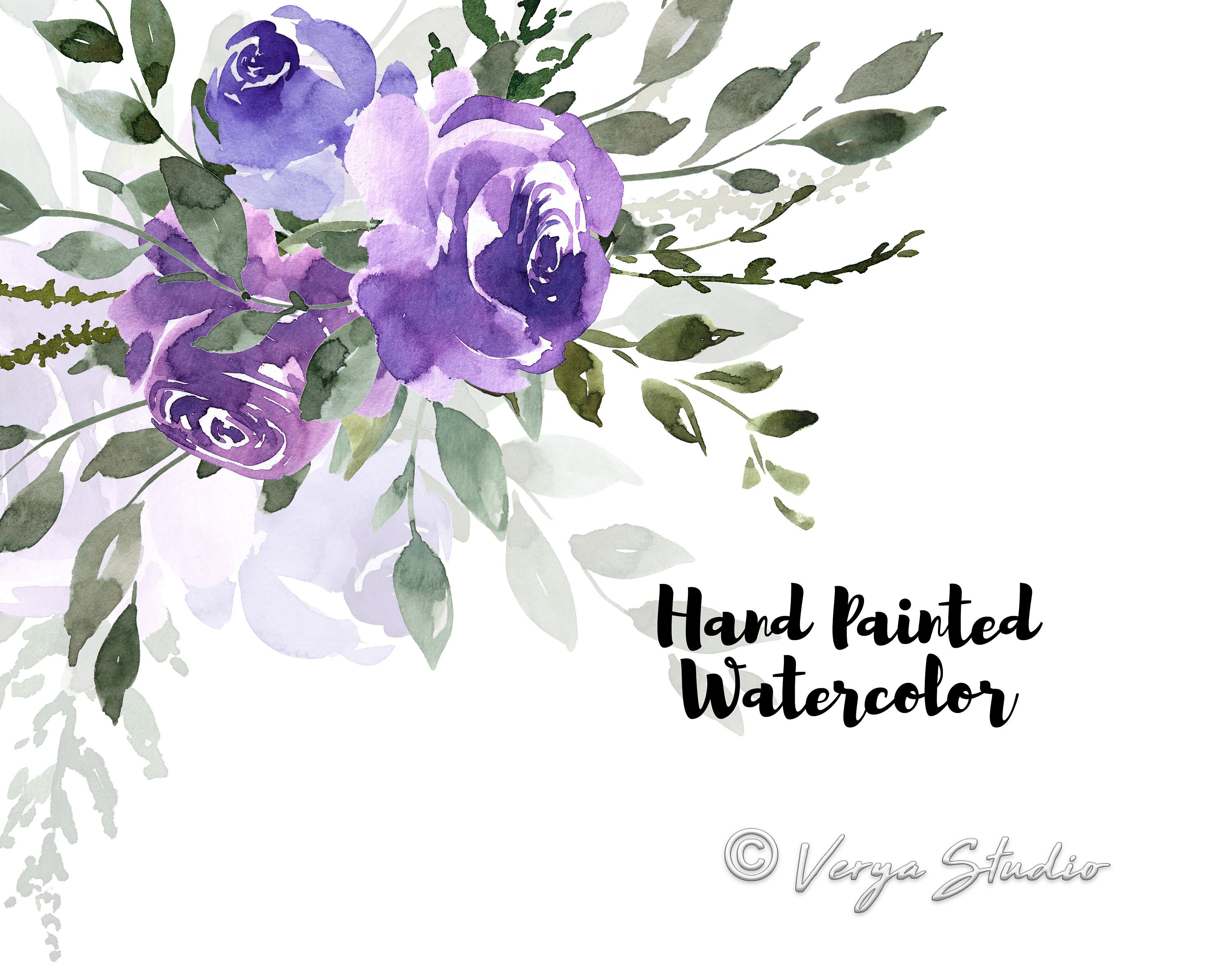 Purple Plum Watercolor Floral Clipart Roses Flowers Clip Art - Etsy