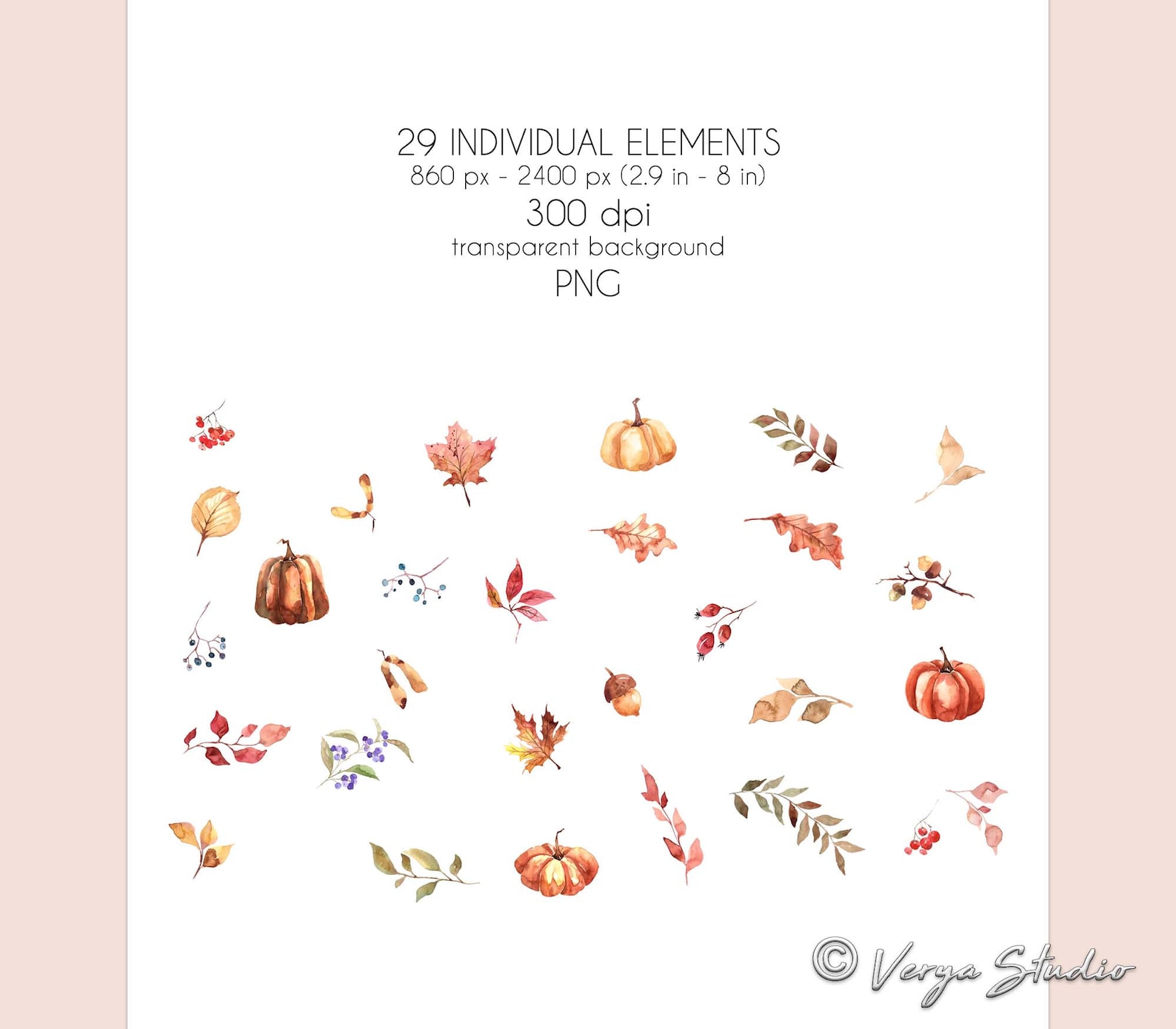Fall Clipart Watercolor Autumn Clipart Fall Colors Leaves Greenery ...