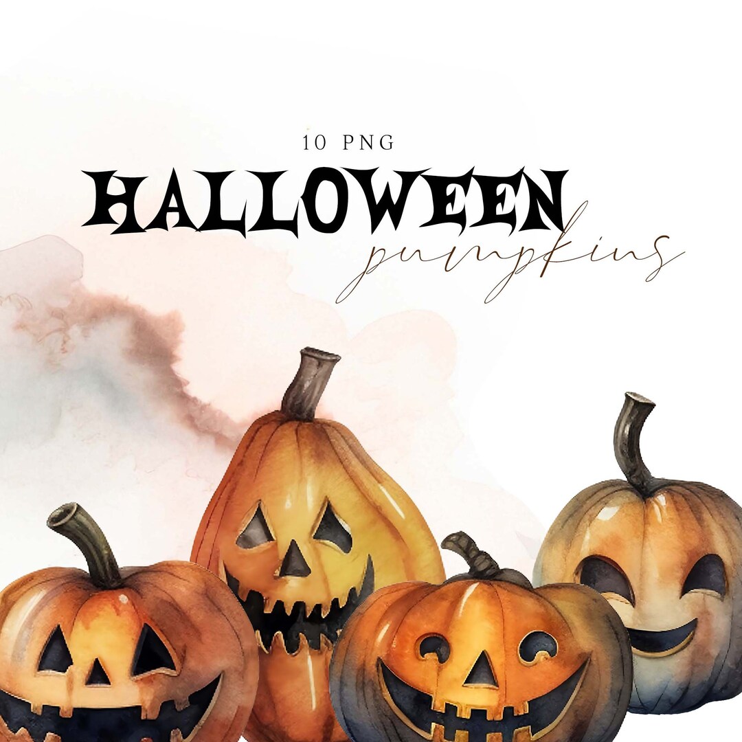 10 Watercolor Halloween Pumpkins Clipart Jack-o-lantern Elements Fall ...