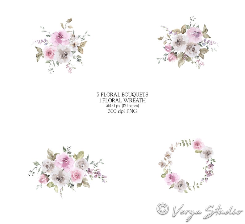Blush Ivory Watercolor Flowers Clipart Floral Clip Art Pink - Etsy