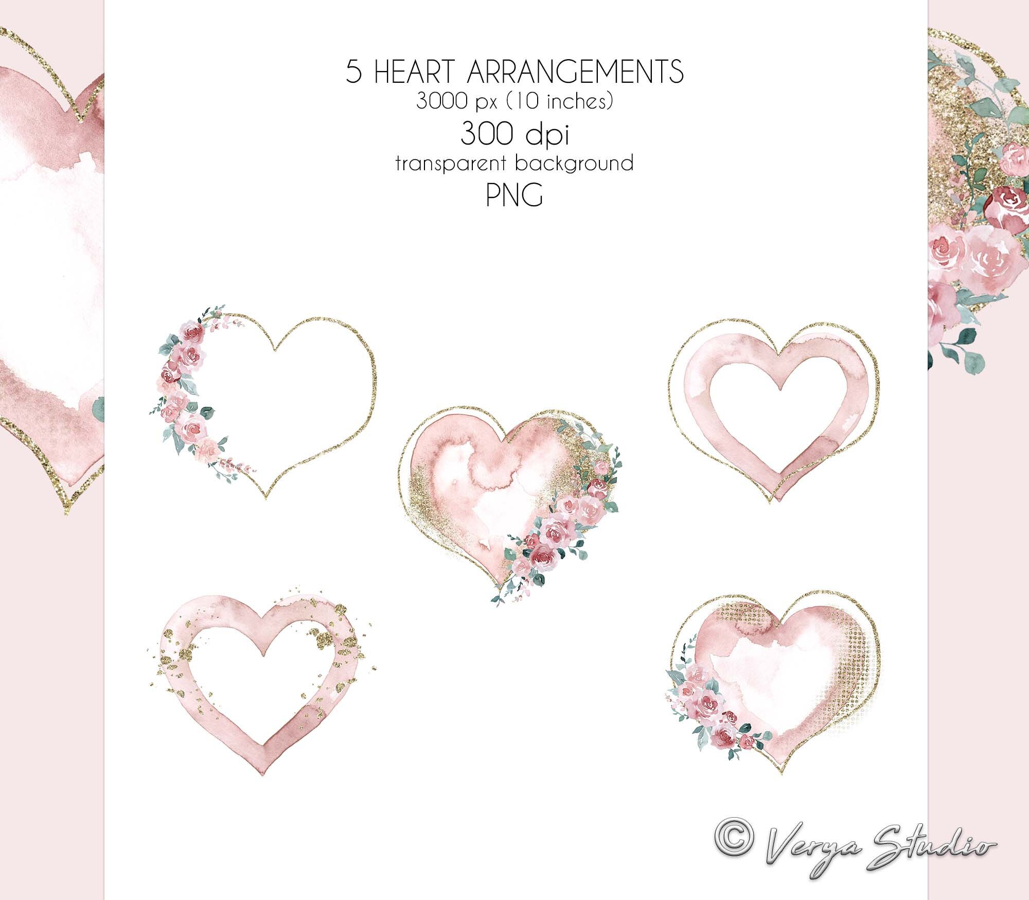 Valentine Clipart Watercolor Valentine's Day Clipart Heart Wreath Gold ...