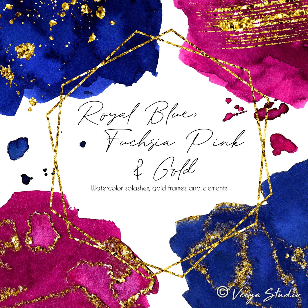Fuchsia Pink Royal Blue Watercolor Splashes Clipart Pink Blue Washes ...