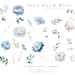 Dusty Blue White Watercolor Floral Clipart Ivory Blue Peonies Flowers ...