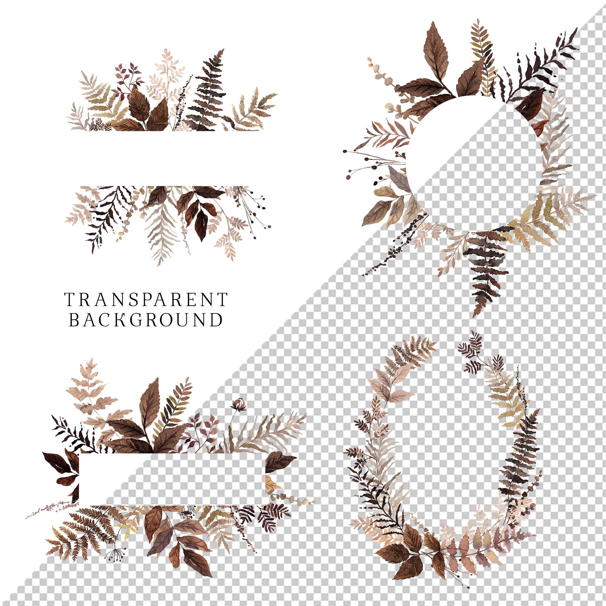 Fern Fall Frames Clipart Watercolor Autumn Clip Art Neutral Foliage ...