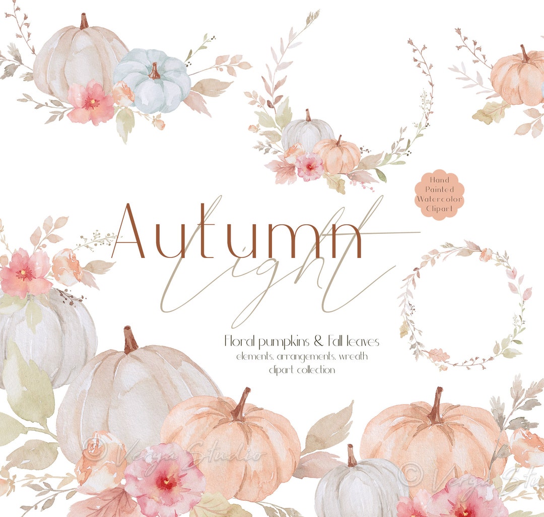 Pumpkins Watercolor Fall Clipart Light Pastel Pumpkins Clip Art Peach ...