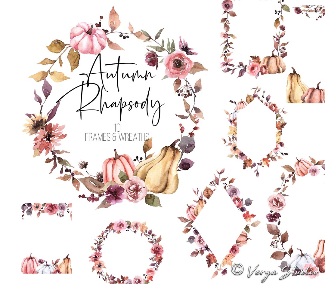 Fall Frame Wreath Clipart Watercolor Autumn Clipart Fall Colors Leaves ...