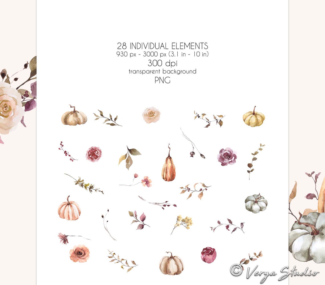 Fall Clipart Watercolor Pumpkins Clip Art Autumn Colors Leaves - Etsy