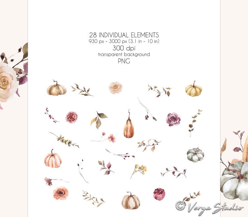 Fall Clipart Watercolor Pumpkins Clip Art Autumn Colors Leaves - Etsy
