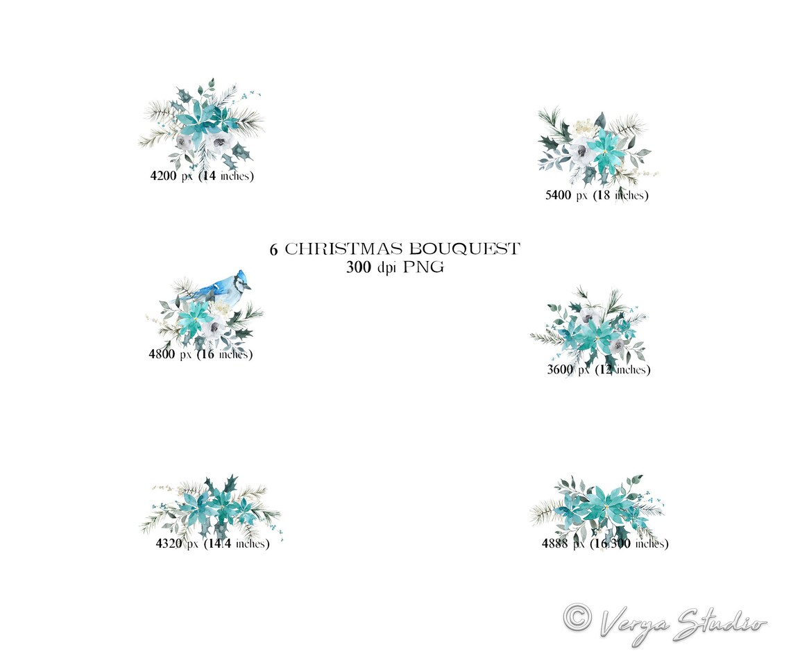 Christmas Clipart Watercolor Christmas Turquoise Clip Art | Etsy