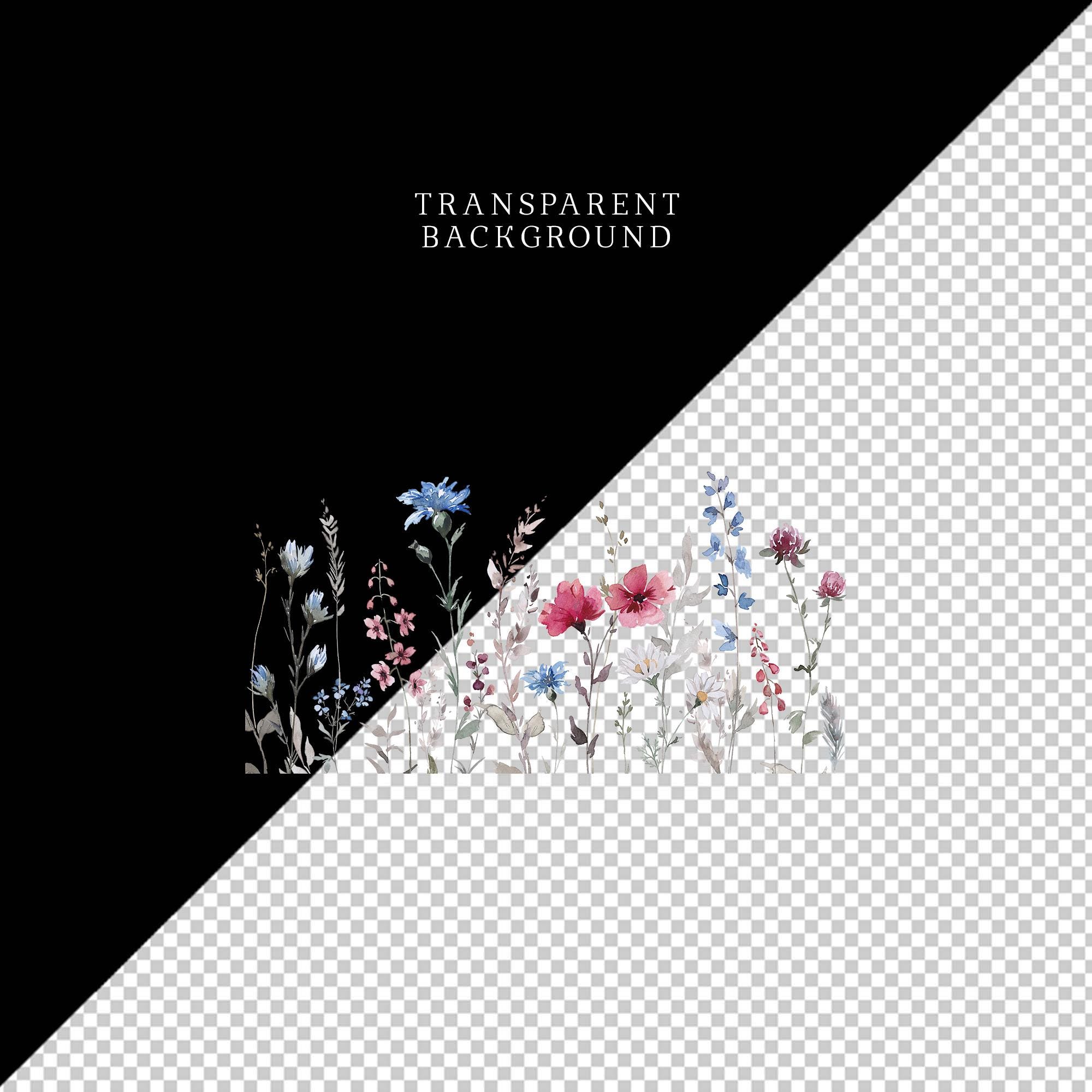 Floral Watercolor Border - Wild Flowers Clipart, Burgundy Marsala, Navy ...