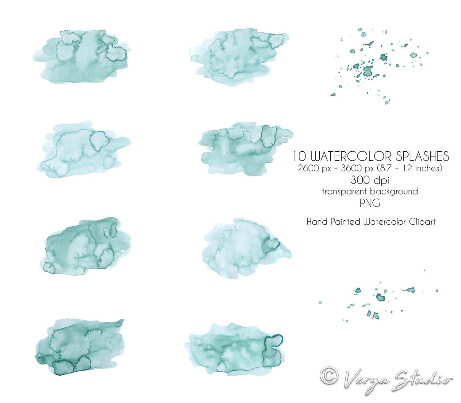 Mint Green Gold Watercolor Splashes Clipart Washes Splatter - Etsy