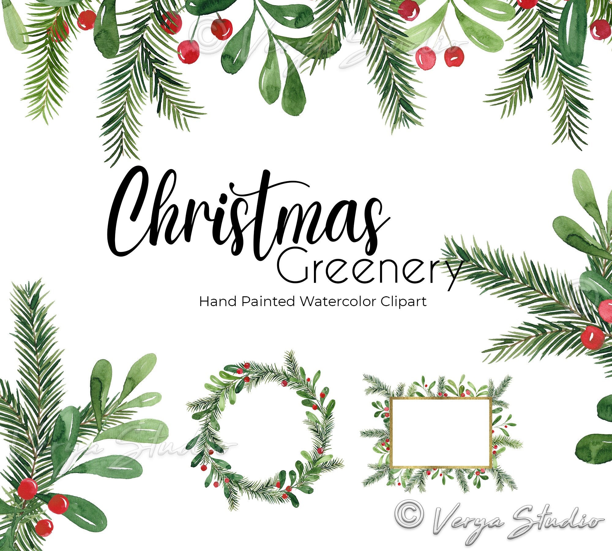 Christmas Clipart Watercolor Christmas Clip Art Xmas Wreath | Etsy