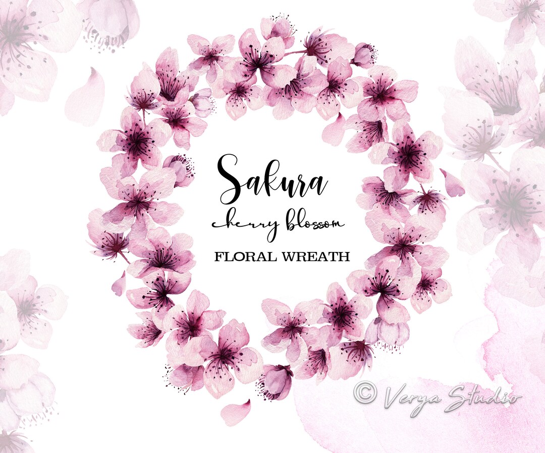 Sakura Spring Wreath Watercolor Floral Clipart Cherry Blossom - Etsy