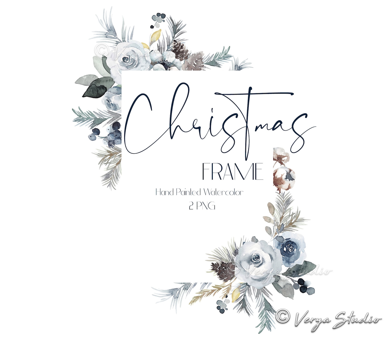 Christmas Frame Clipart Watercolor Winter Greenery Frame - Etsy