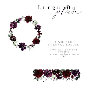 Plum Burgundy Floral Clipart Watercolor Flowers Clip Art Borders Wreath ...