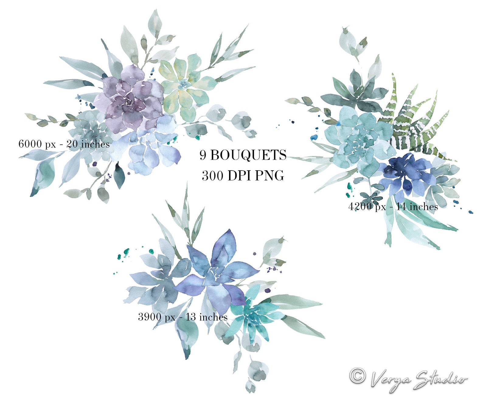Watercolor Succulent Bouquets Clipart Floral Clip Art Wedding | Etsy