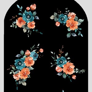 Teal Rust Orange Floral Clipart, Watercolor Fall Flowers Clip Art, Hand ...
