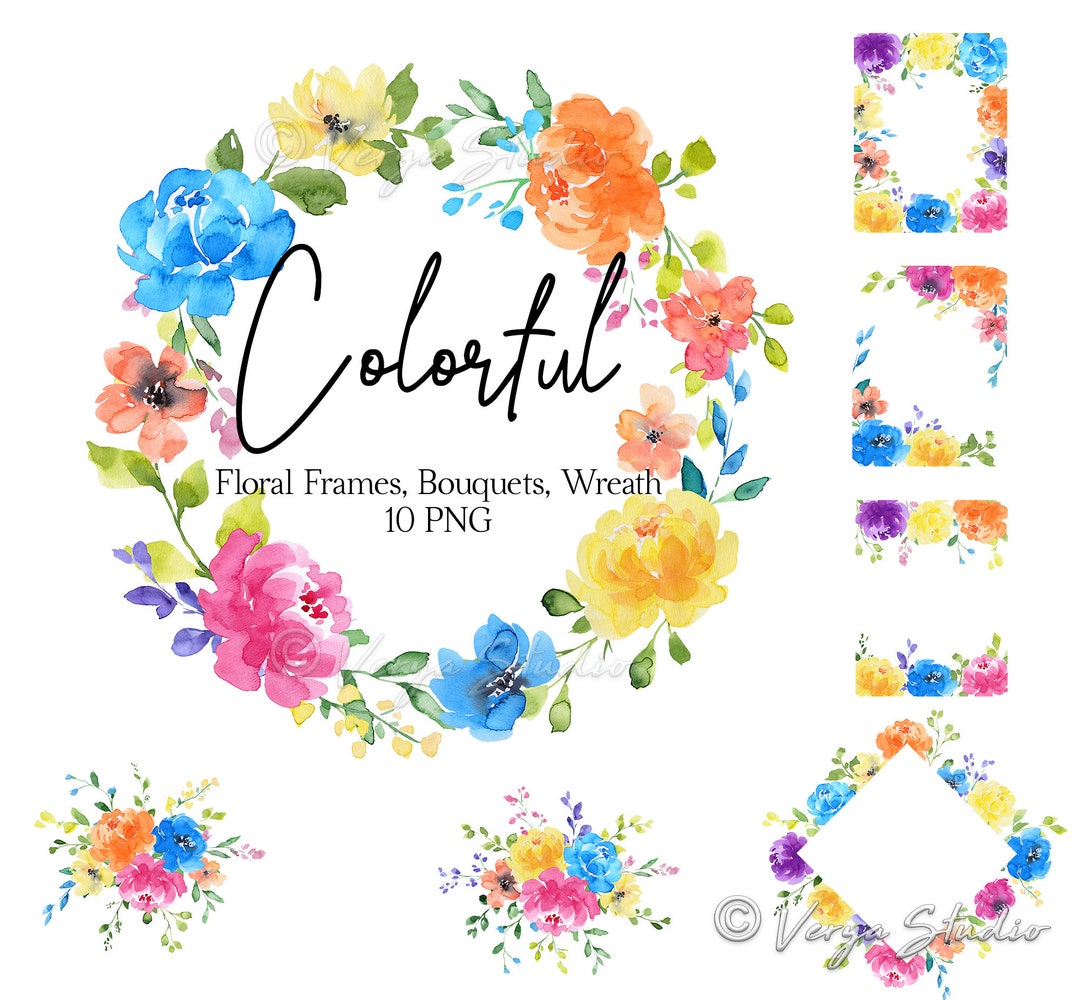 Colorful Floral Clipart Watercolor Flowers Clip Art Flower Frames ...