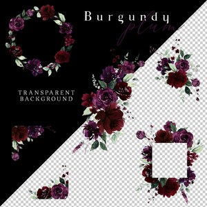 Plum Burgundy Floral Clipart Watercolor Flowers Clip Art Borders Wreath ...