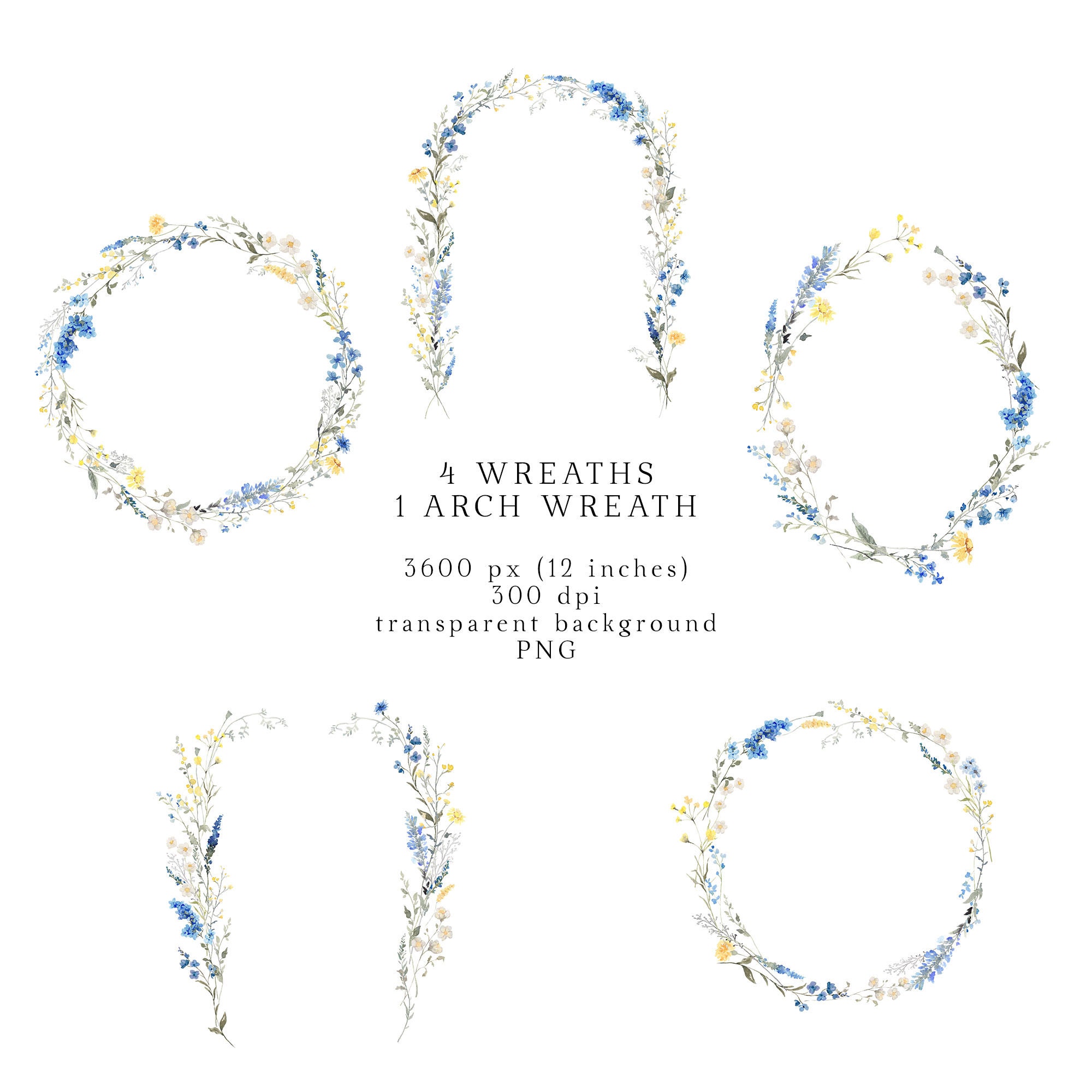 Dainty Blue Floral Clipart Watercolor Wild Flowers Clip Art Dusty Blue ...