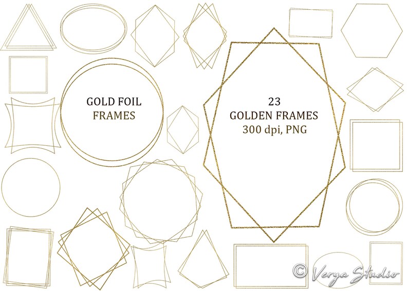 Gold Frame Clipart PNG Set Minimalist Golden Frames Geometric Wedding ...
