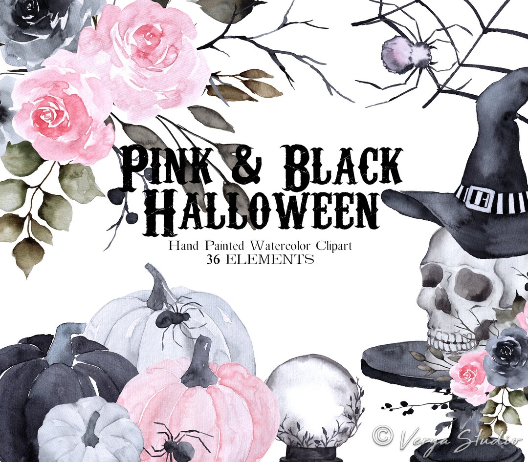 Halloween Clipart Watercolor Halloween Clip Art Pastel Goth Halloween ...