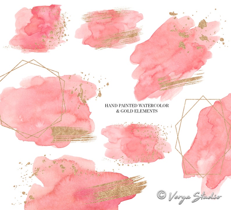 Blush Watercolor Splashes Clipart Shapes Splatter Pink Clipart | Etsy