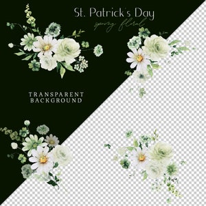 Spring Clipart St Patrick's Day Floral Clip Art Watercolor Shamrock ...