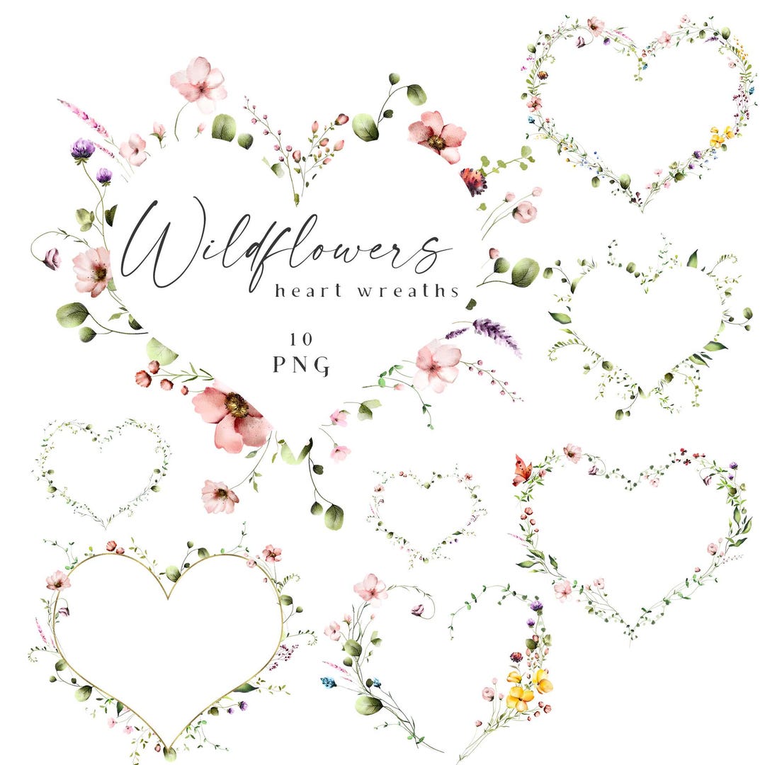 Heart Wreaths Wildflowers Clipart Greenery Frames Dusty Rose Floral ...