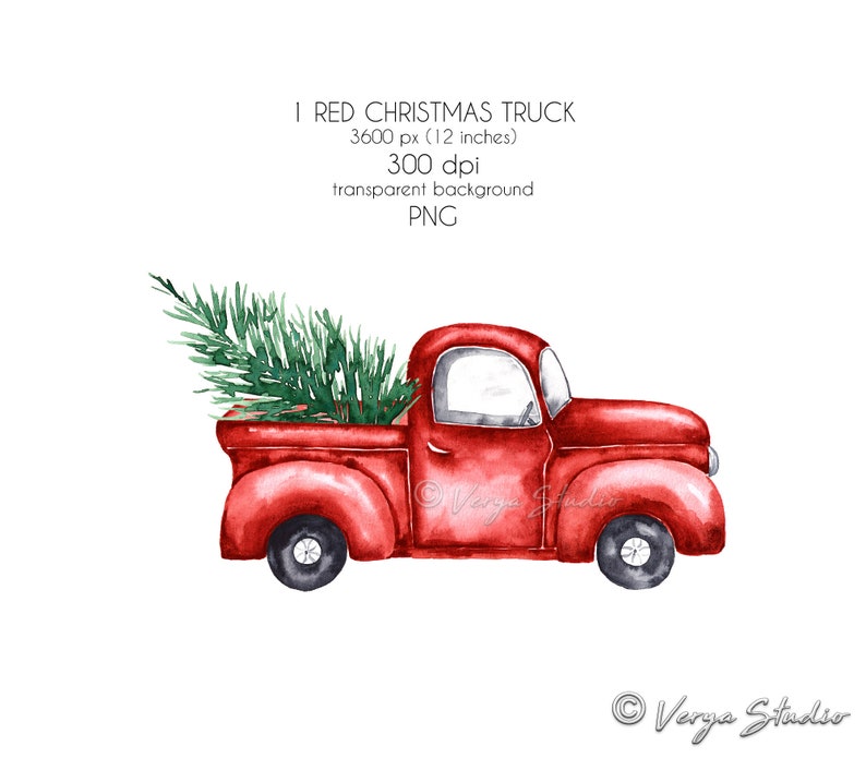 Red Christmas Truck Clipart Watercolor Christmas Clip Art Xmas - Etsy