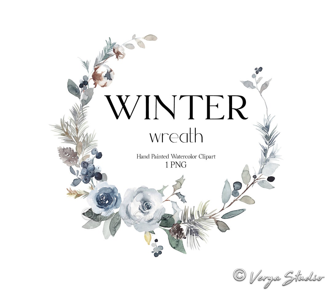 Christmas Wreath Clipart Winter Floral Clip Art Blue White Winter ...