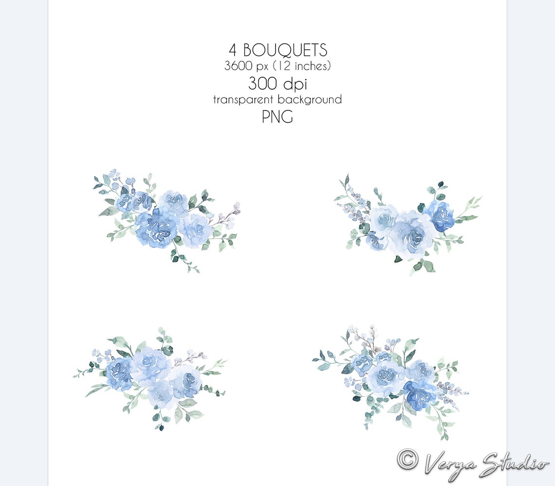 Light Blue Watercolor Flowers Clipart Floral Clip Art Spring - Etsy