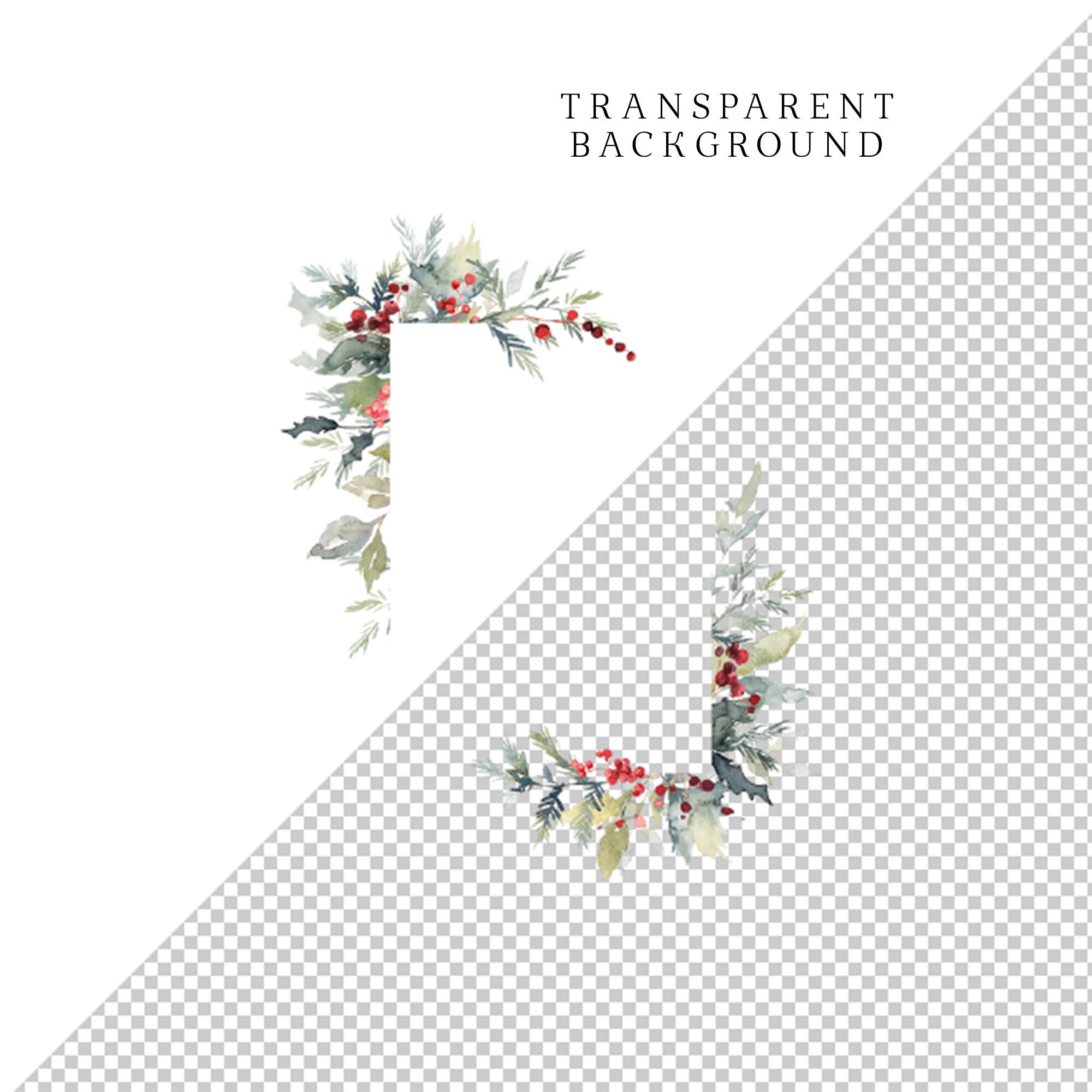 Berries Christmas Frame Clipart, Watercolor Christmas Clip Art, Winter ...