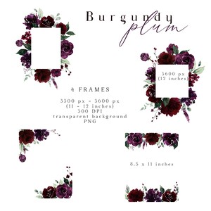 Plum Burgundy Floral Clipart Watercolor Flowers Clip Art Borders Wreath ...
