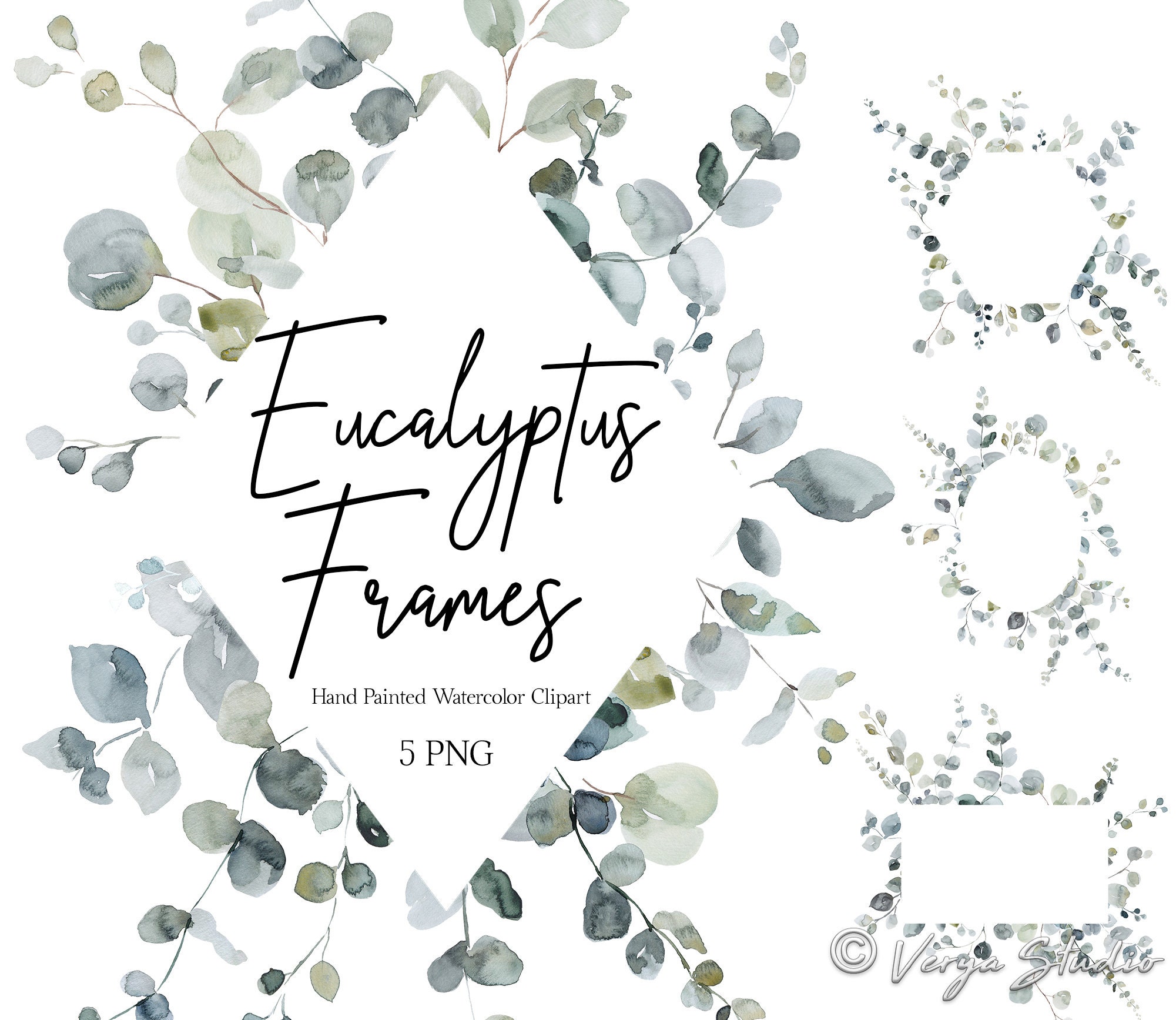 Watercolor Greenery Clipart Eucalyptus Frames Greenery Frames - Etsy