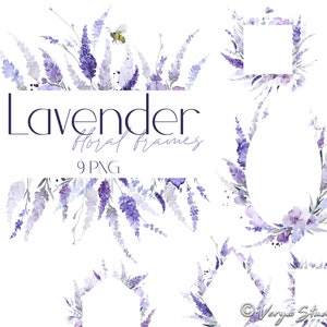 Lavender Frames Watercolor Floral Clipart Botanical Purple Violet Lilac ...