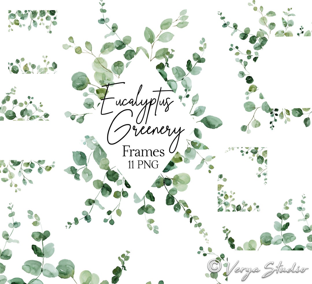 Watercolor Greenery Clipart Frames Clip Art Eucalyptus Frame Wreath ...
