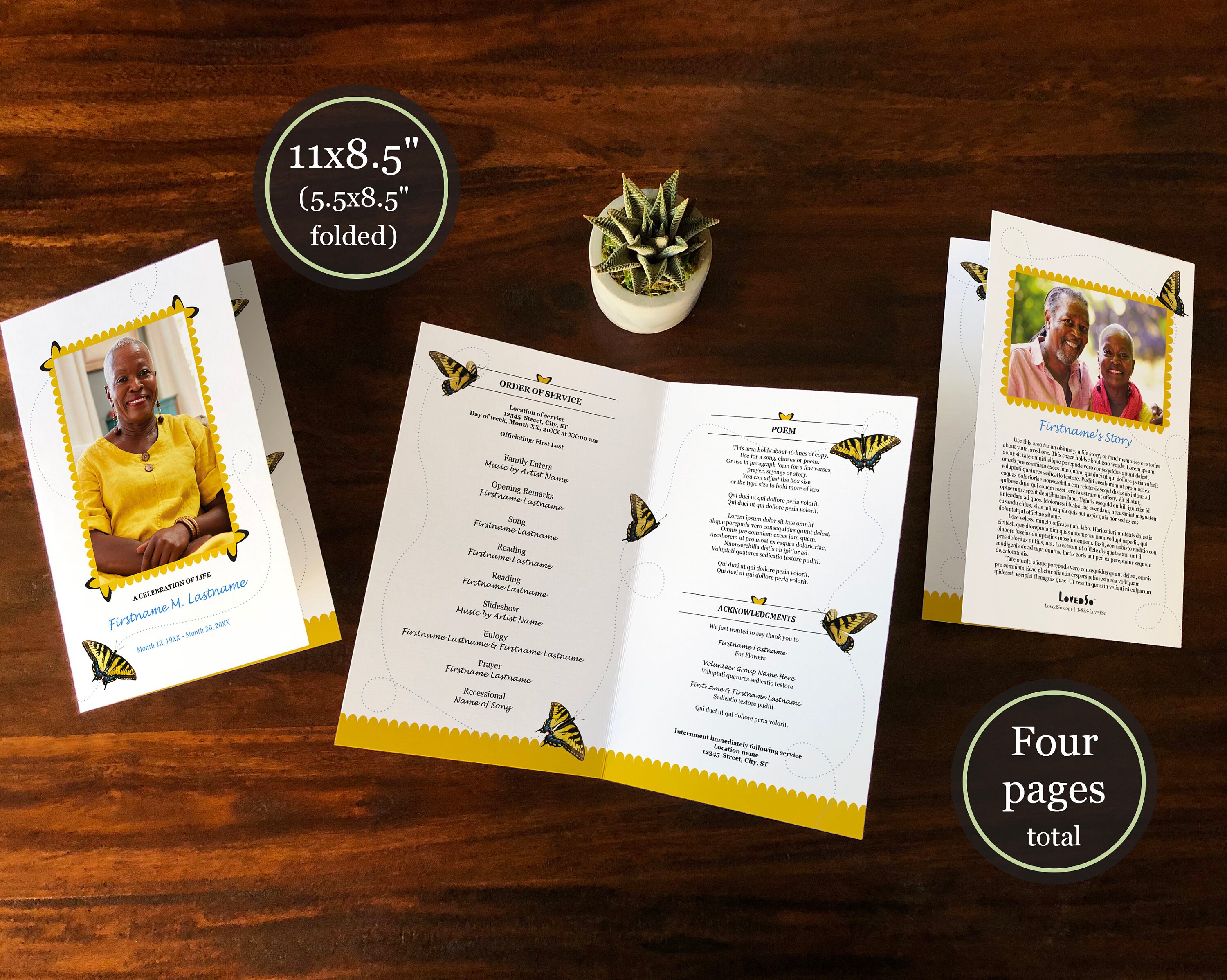 Yellow Funeral Program Template for Woman or Man Celebration of Life ...