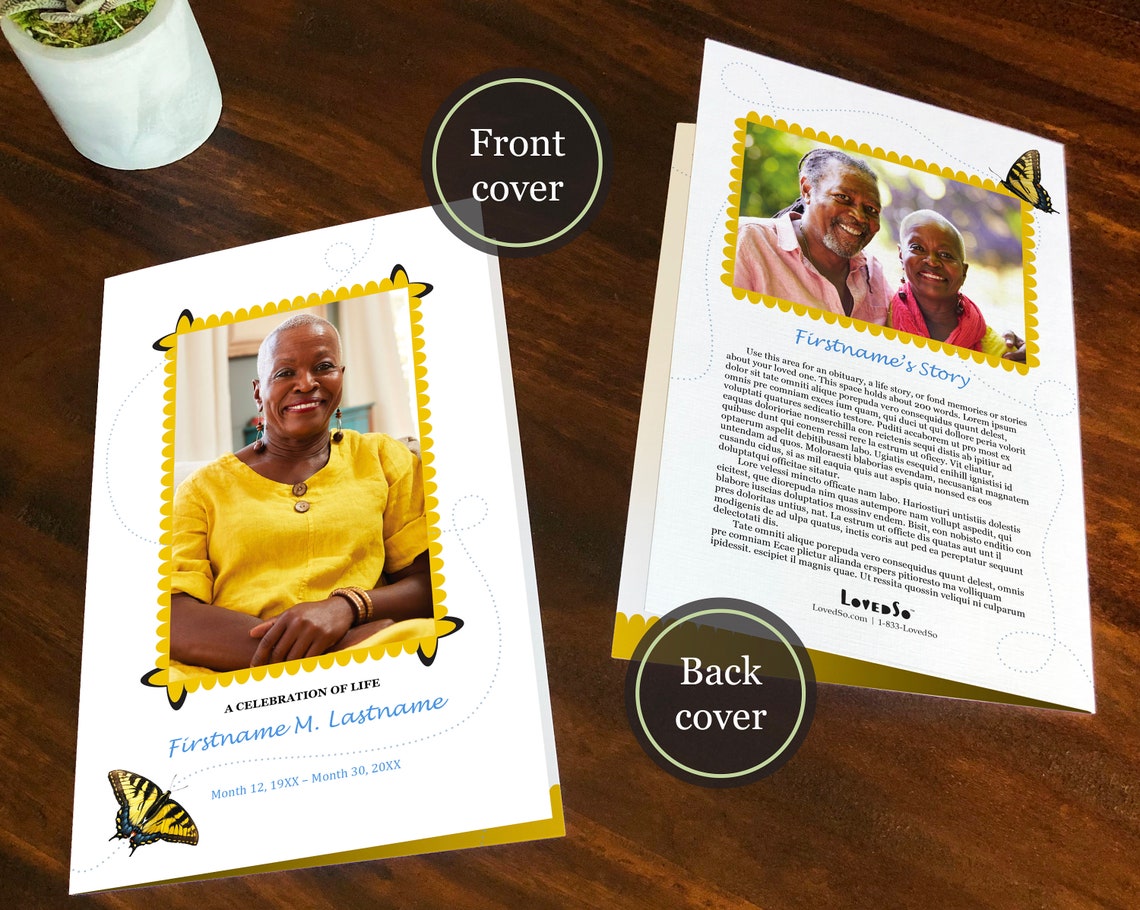 Yellow funeral program template for woman or man Celebration | Etsy