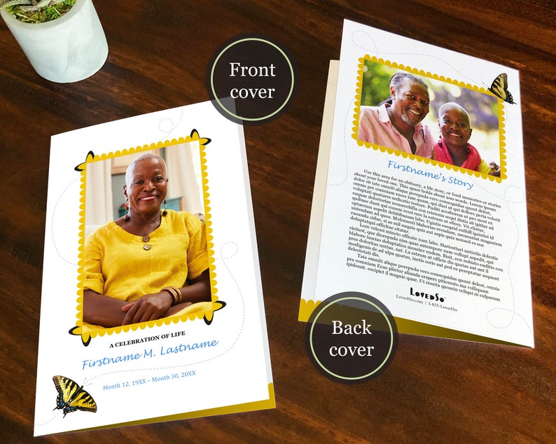 Yellow Funeral Program Template for Woman or Man Celebration of Life ...