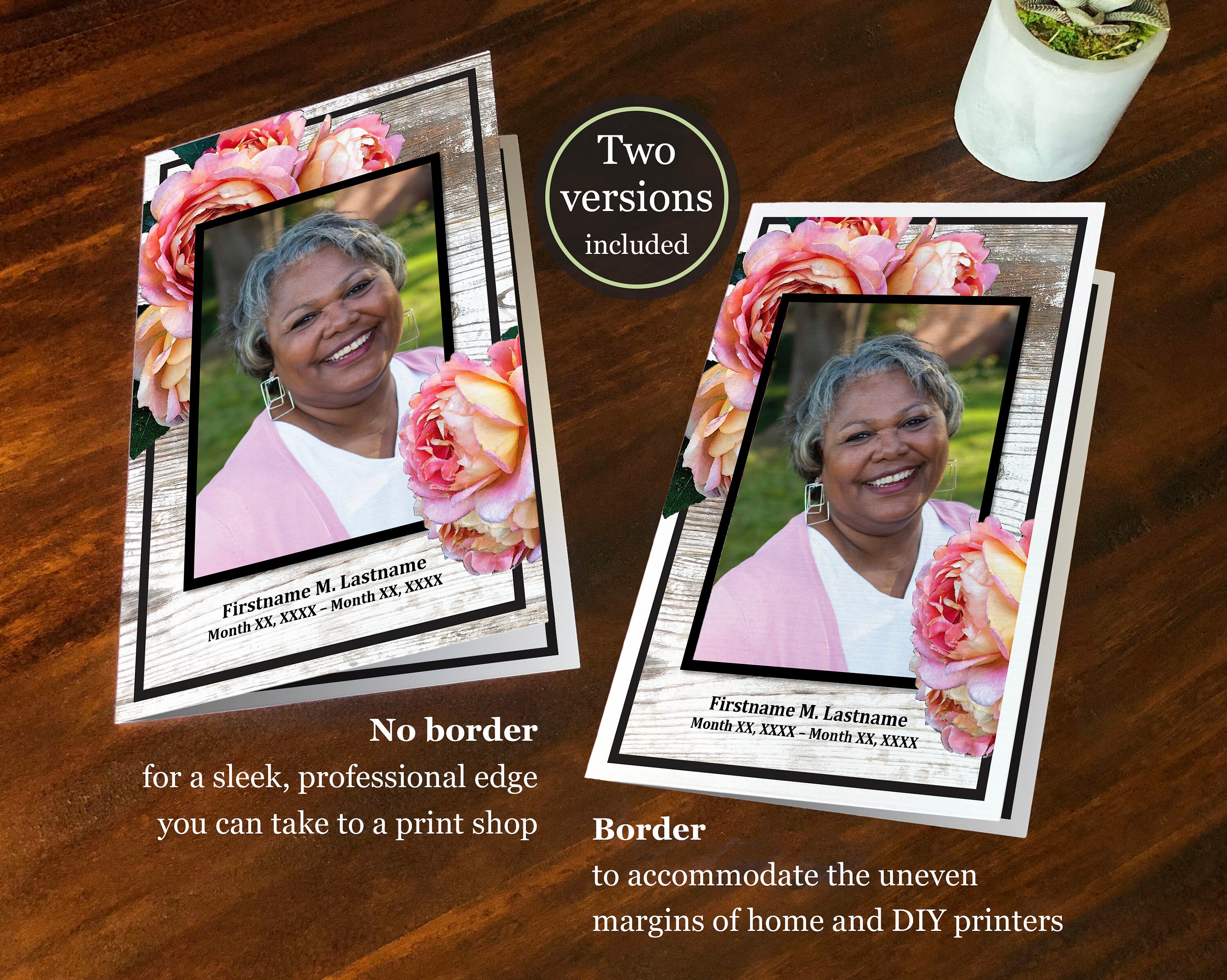 Pink Funeral Program Template for Woman or Man, Rose Funeral Program ...